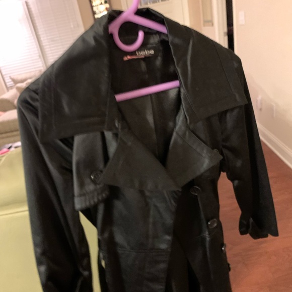 bebe | Jackets & Coats | Bebe Black Satin Trench Coat | Poshmark